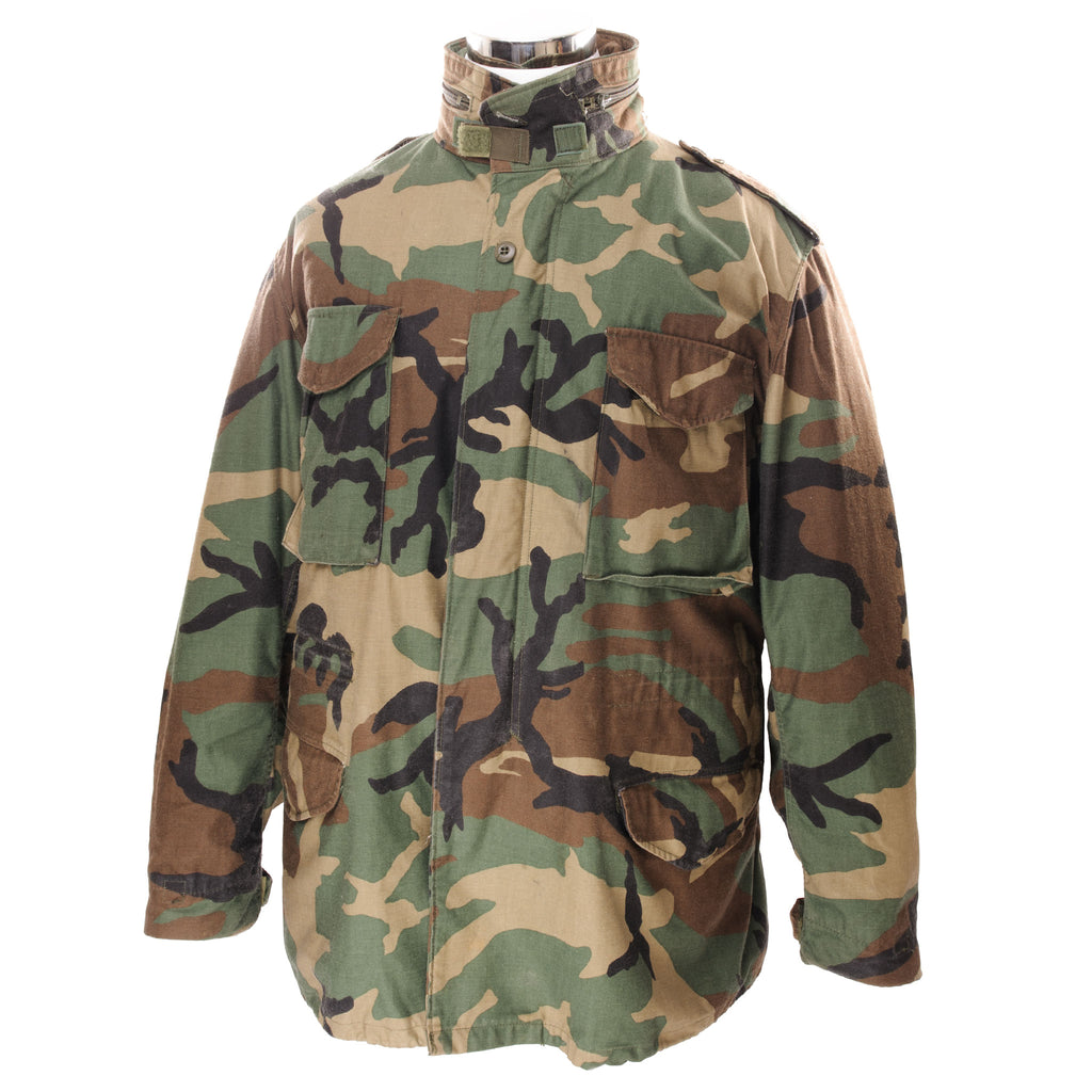 VINTAGE US ARMY M-1965 M65 WOODLAND CAMO FIELD JACKET 1991 LARGE REGUL ...