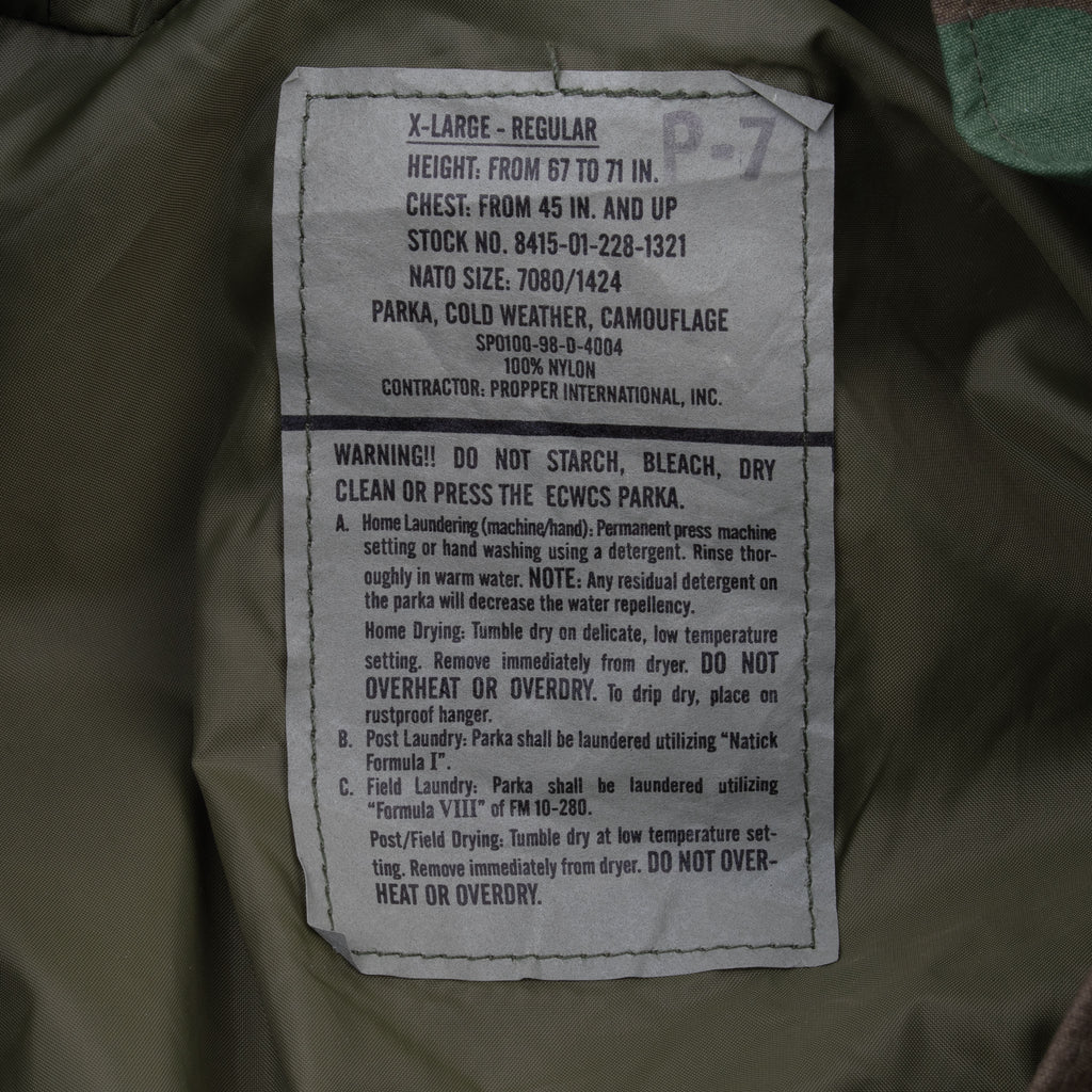 VINTAGE US ARMY WOODLAND CAMO ECWCS PARKA GORETEX 1998 XL REGULAR NOS ...