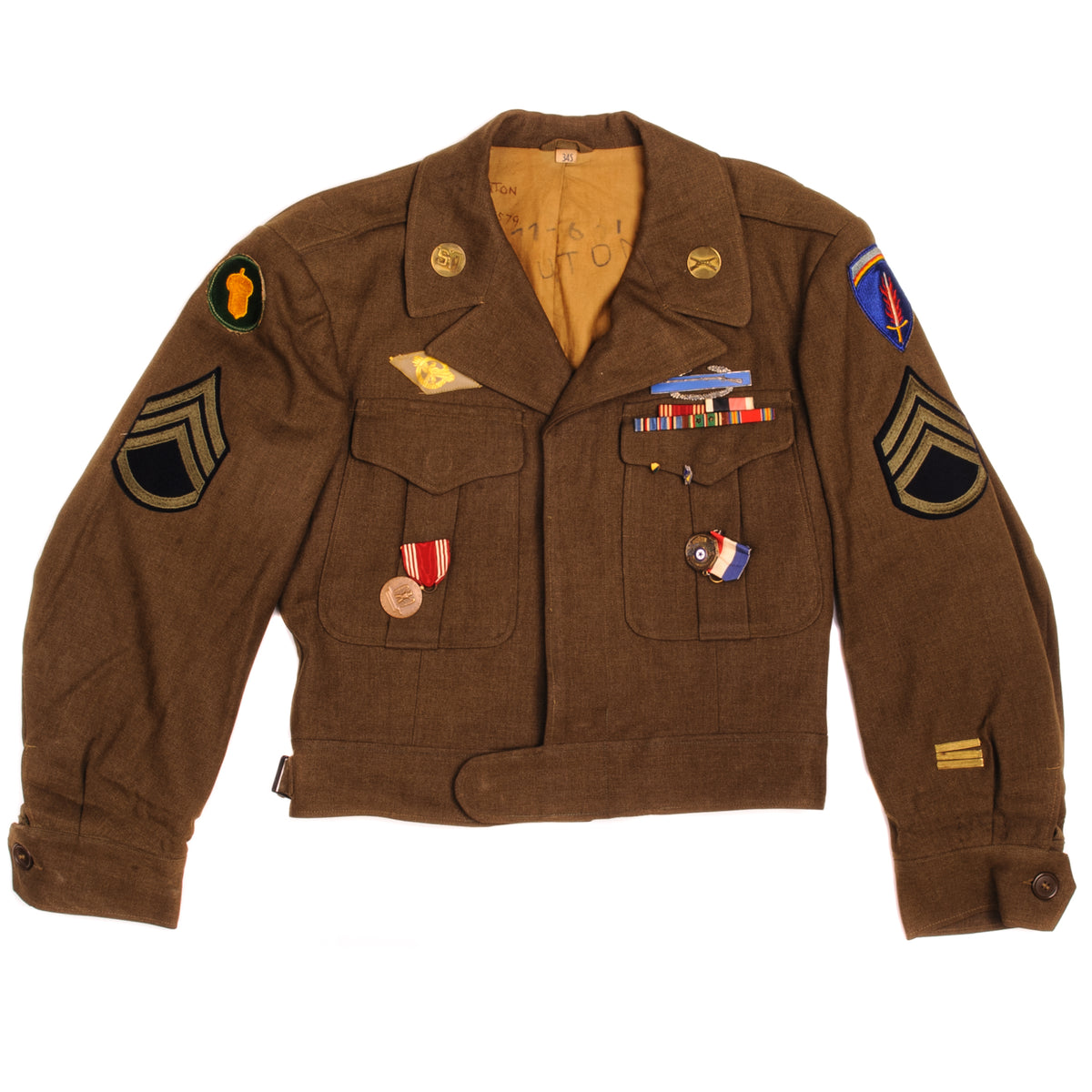 VINTAGE US ARMY WOOL FIELD JACKET WW2 ERA SIZE 34S WITH PATCHES, INSIG ...