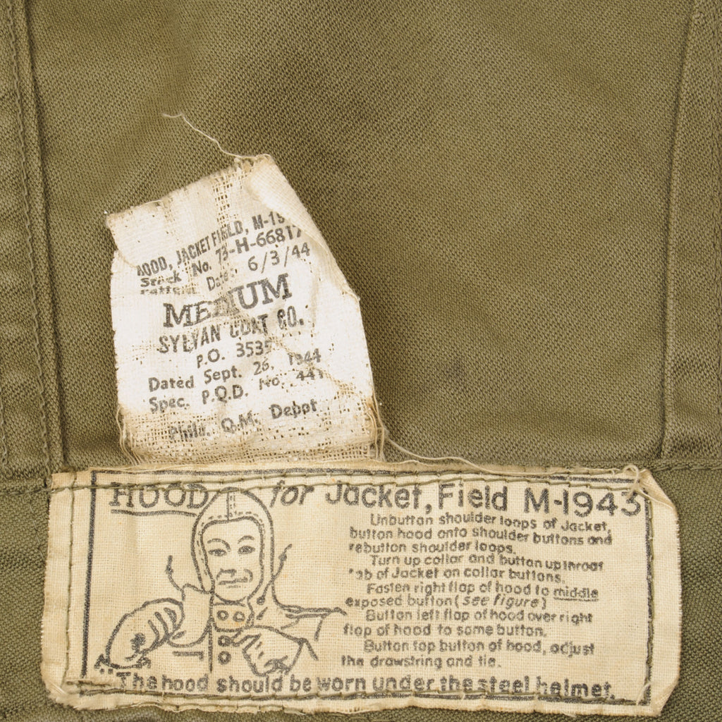 VINTAGE US ARMY M-1943 M43 FIELD JACKET 1945 WW2 SIZE 38R WITH HOOD ...