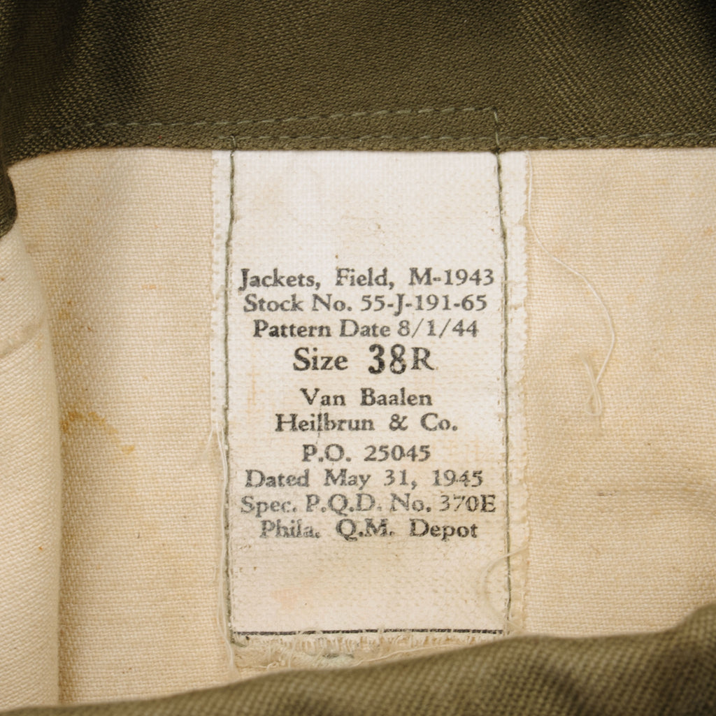 VINTAGE US ARMY M-1943 M43 FIELD JACKET 1945 WW2 SIZE 38R WITH HOOD ...